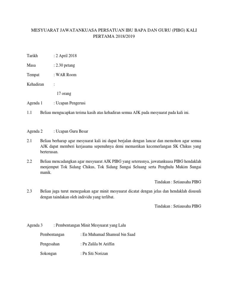 Mesyuarat Jawatankuasa Persatuan Ibu Bapa Dan Guru | PDF