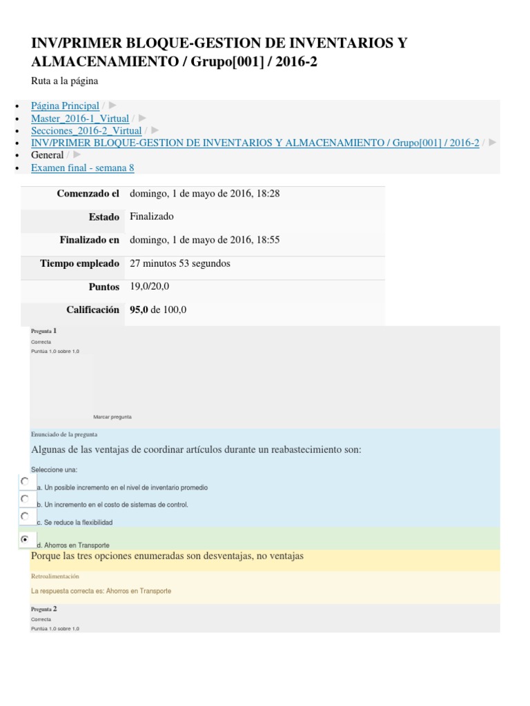 Examen de Gestión de Inventarios 2016 | PDF | Realimentación | Inventario