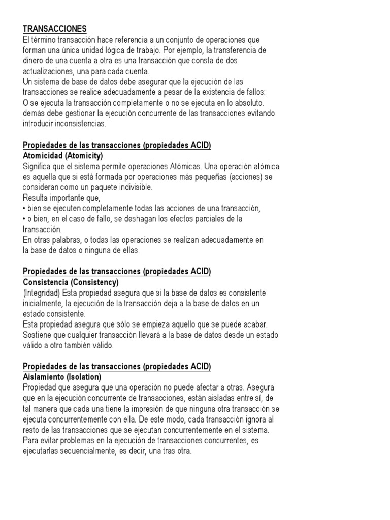 Trans Acci Ones SQL | PDF | Bases de datos | SQL