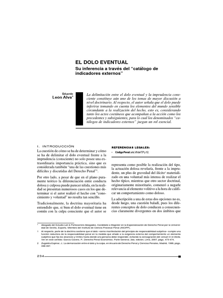 El Dolo Eventual | PDF | Intención (Derecho Penal) | Derecho penal