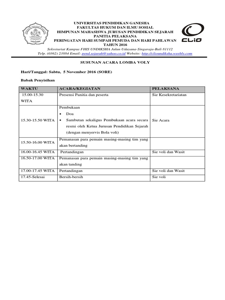 Susunan Acara Lomba Voly | PDF