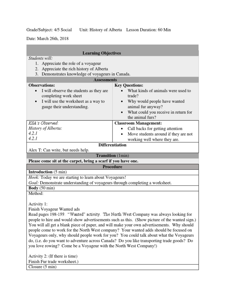 History of Alberta Lesson 3 | PDF | Worksheet | Educational Psychology