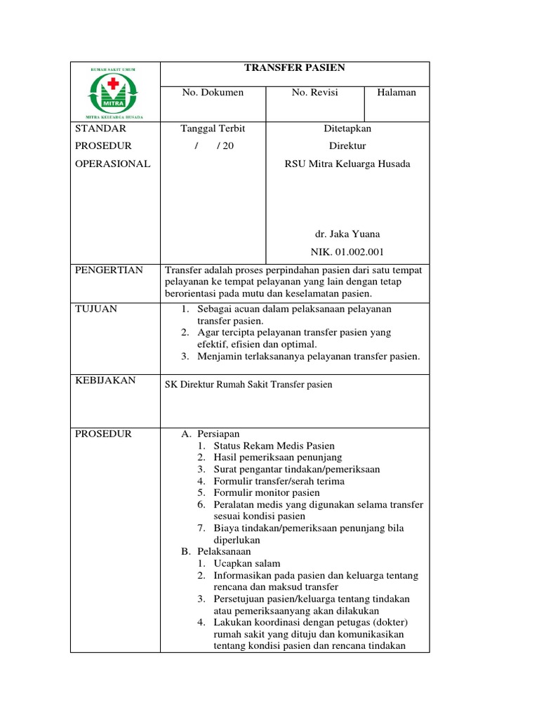 Spo Proses Transfer Dan Rujukan Pasien | PDF
