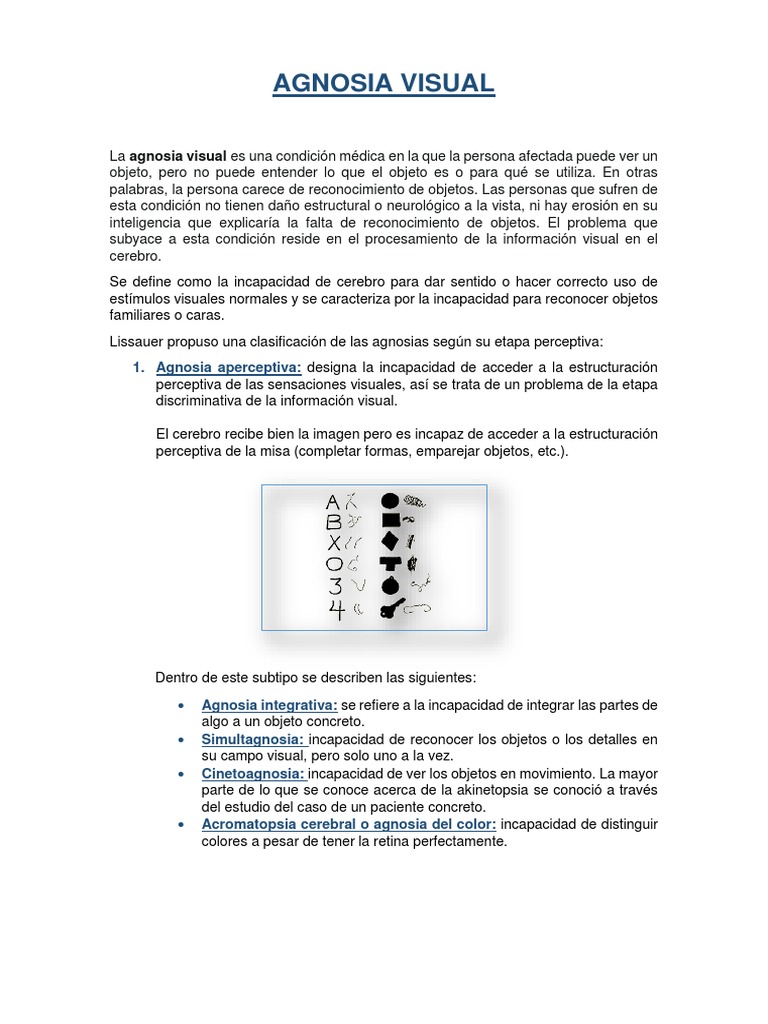 Agnosia Visual | PDF | Percepción visual | Ciencia cognitiva