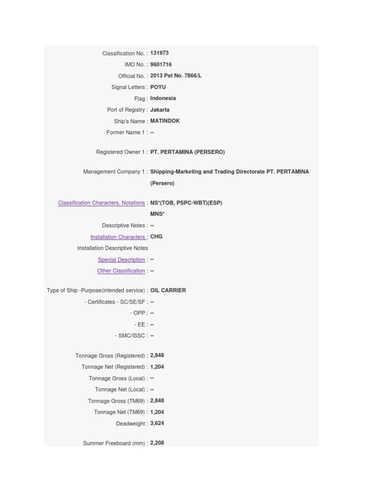 Data Kapal Pembanding | PDF | Tonnage | Ships