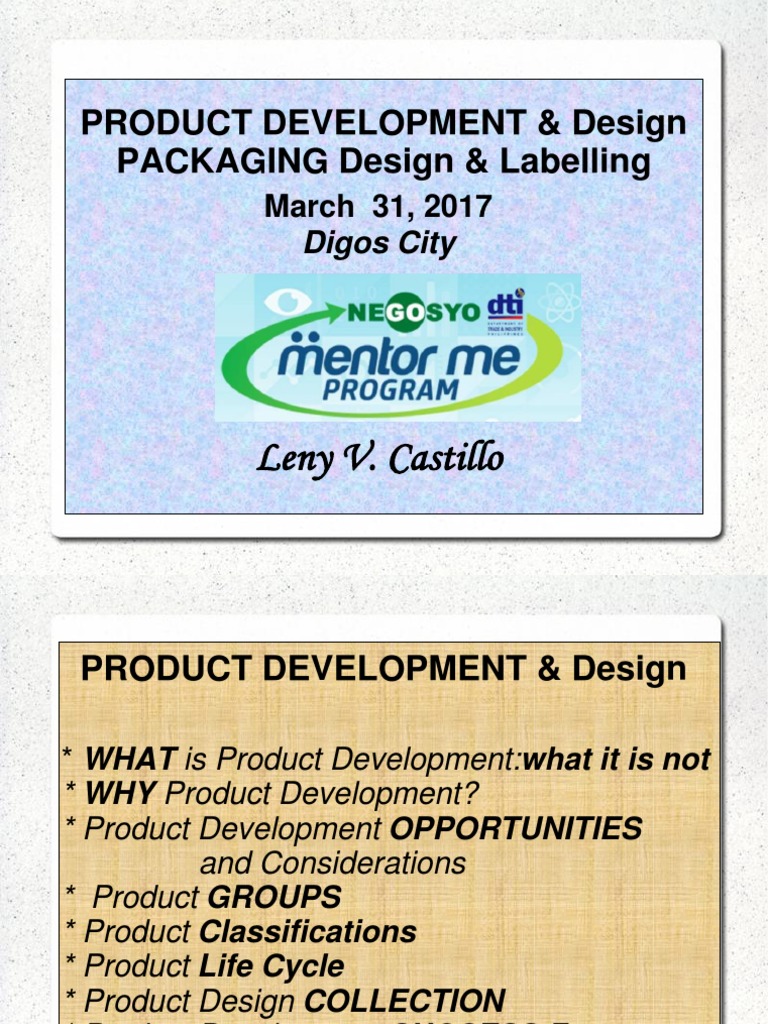 Product Development & Design PACKAGING Design & Labelling: March 31 ...