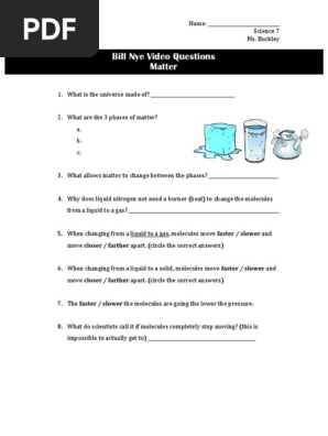 Bill Nye Worksheets Phases Of Matter