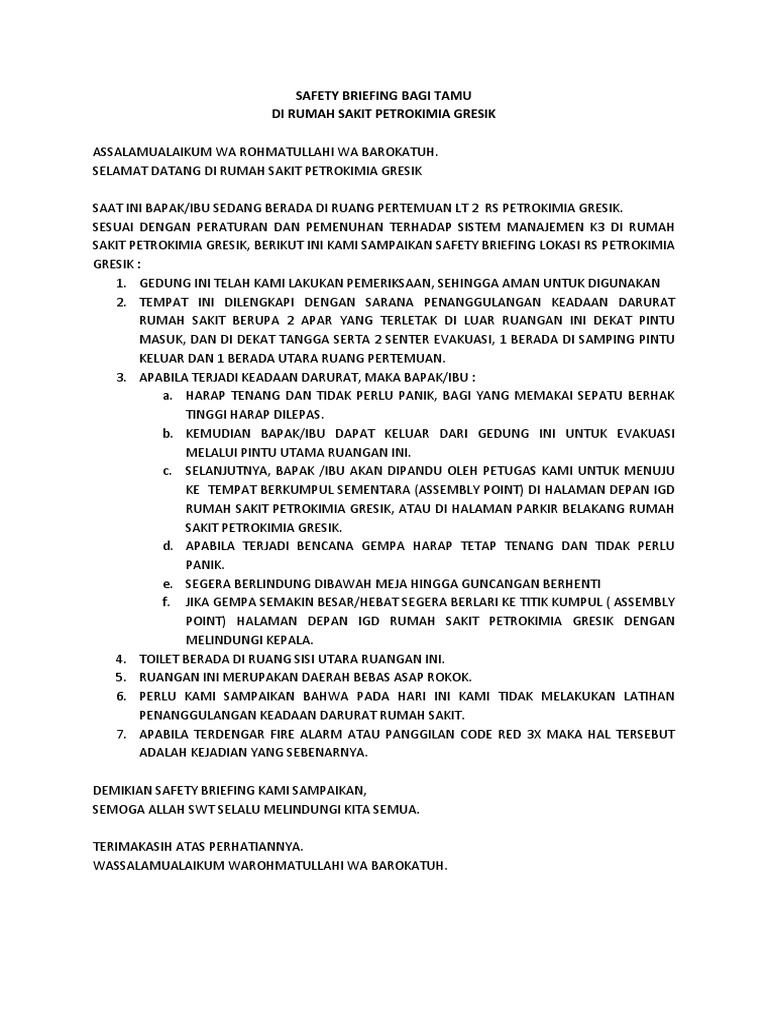 Contoh Safety Briefing | PDF