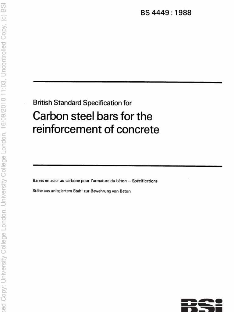 Bs4449 1988 Carbon Steel Bars For The Reinforcement of Concrete | PDF