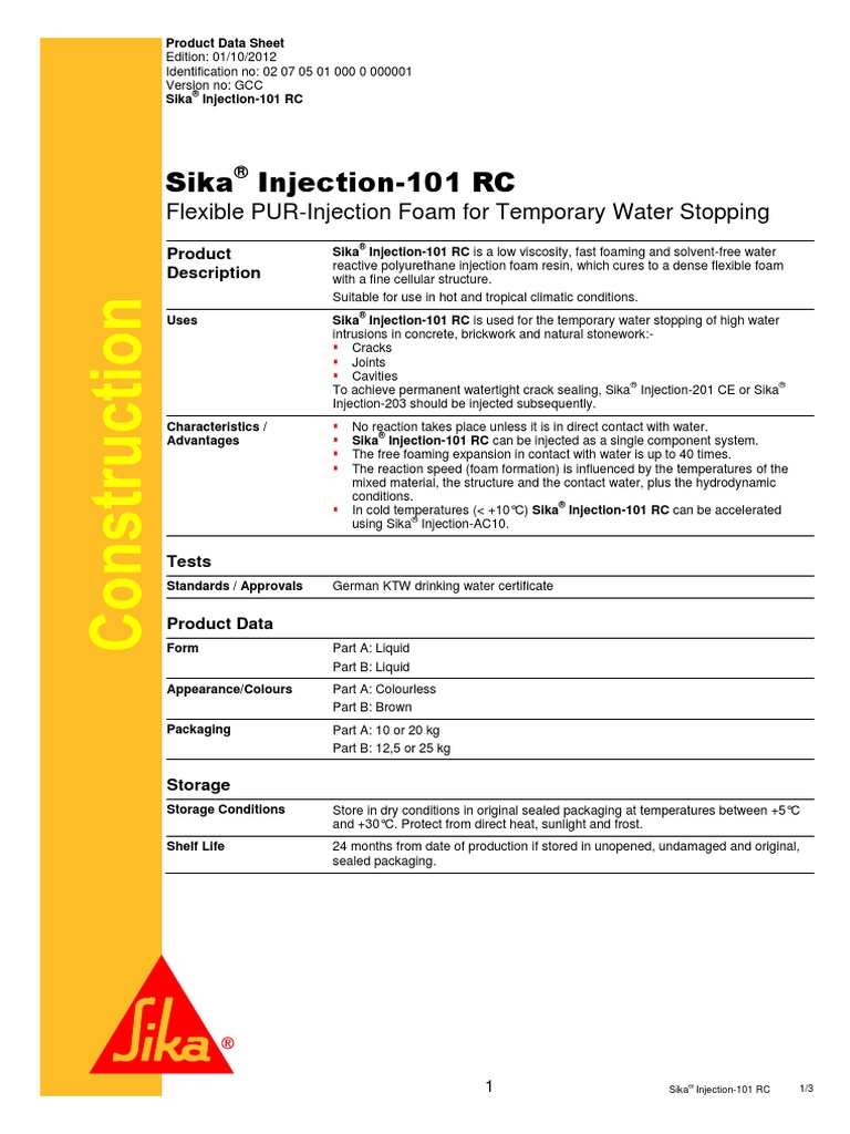 PDS - Sika Injection-101 RC | PDF | Foam | Viscosity