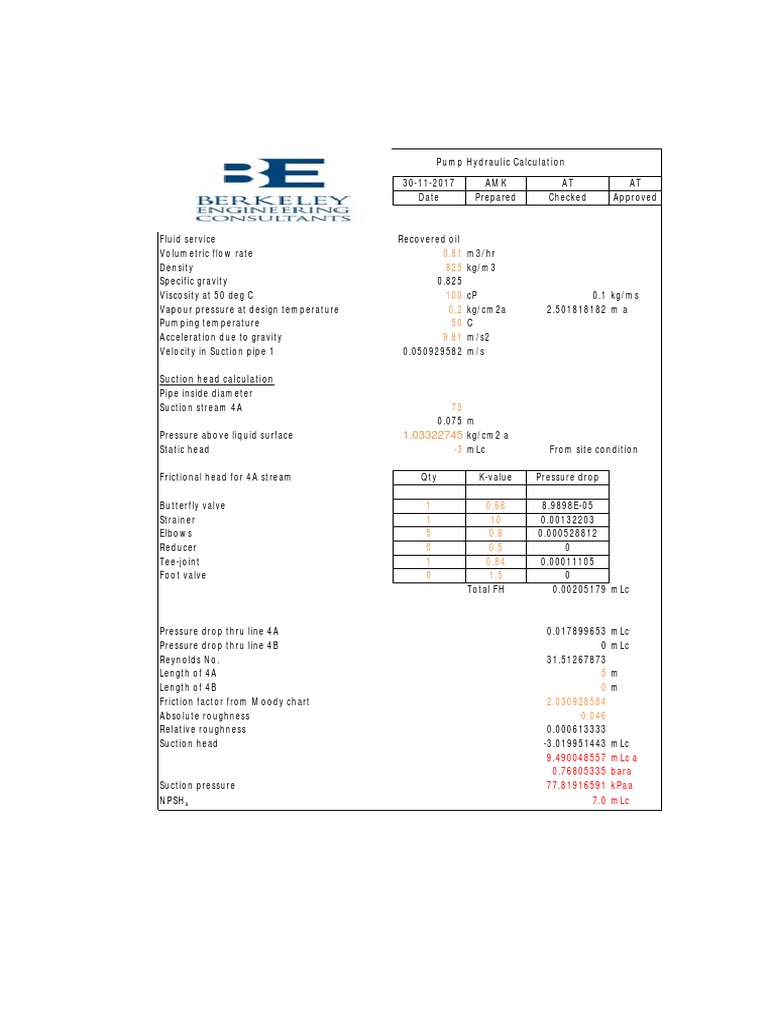 Pump Hydraulic Calculation Report | PDF | Pressure | Pump