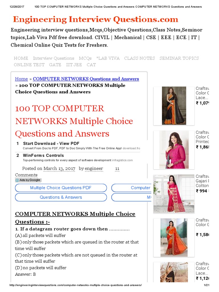 100 TOP COMPUTER NETWORKS Multiple Choice Questions and Answers COMPUTER NETWORKS Questions and ...