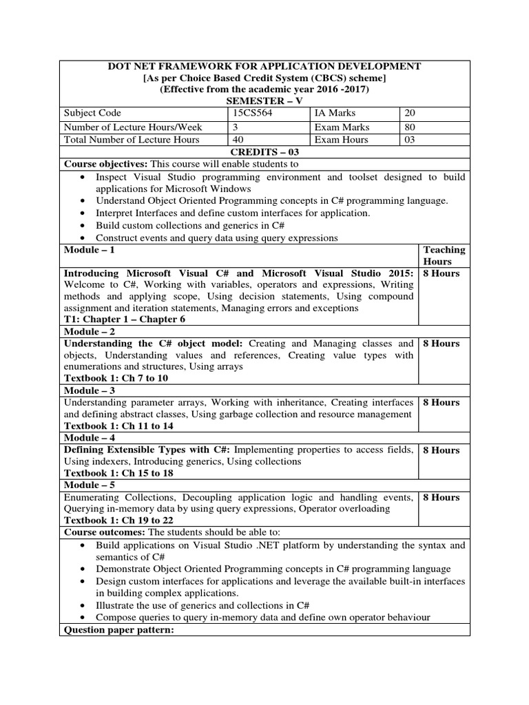 C# Application Development Syllabus | PDF | C Sharp (Programming ...