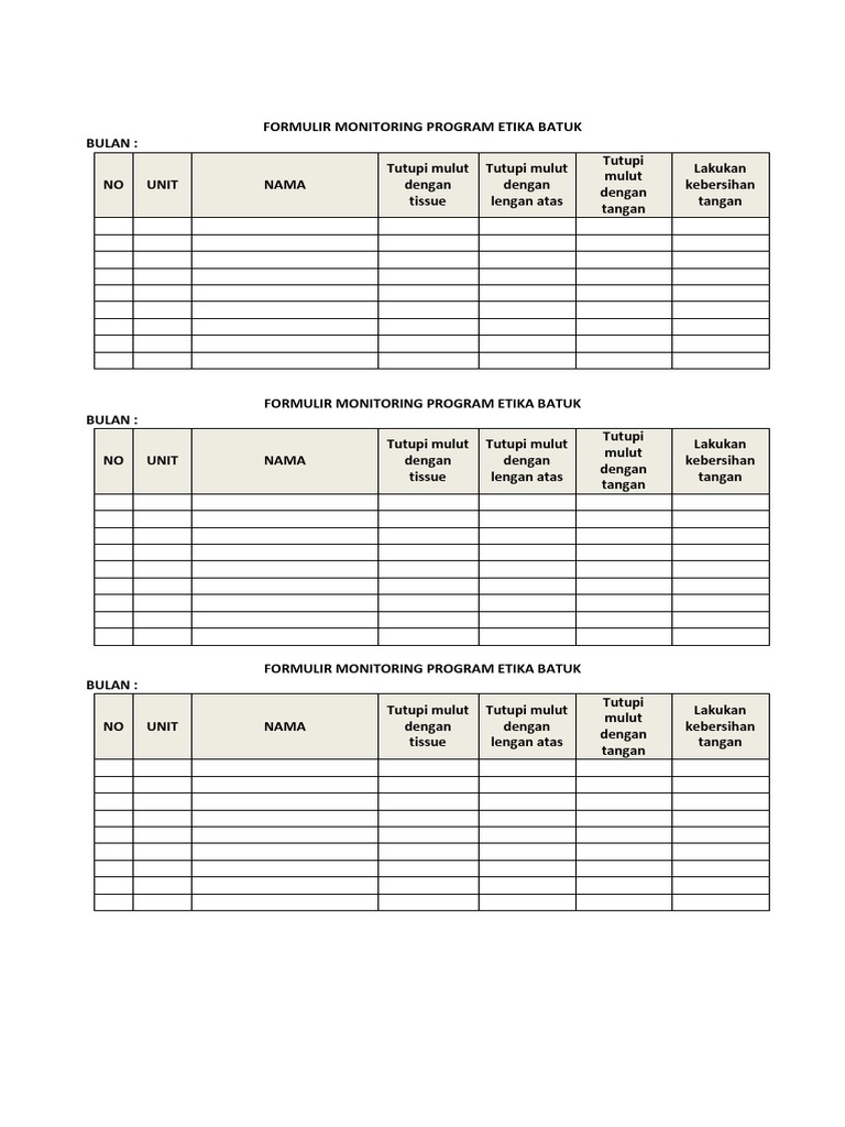 Formulir Monitoring Program Etika Batuk | PDF Formulir Monitoring Program Etika Batuk | PDF