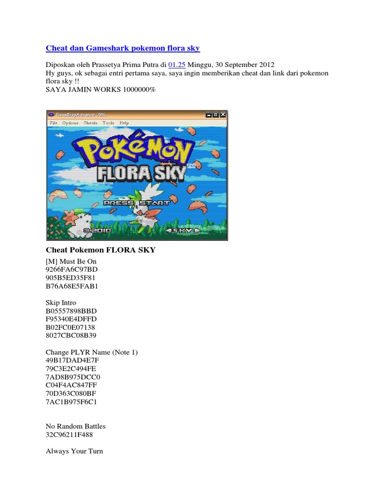 Cheat Dan Gameshark Pokemon Flora Sky | PDF