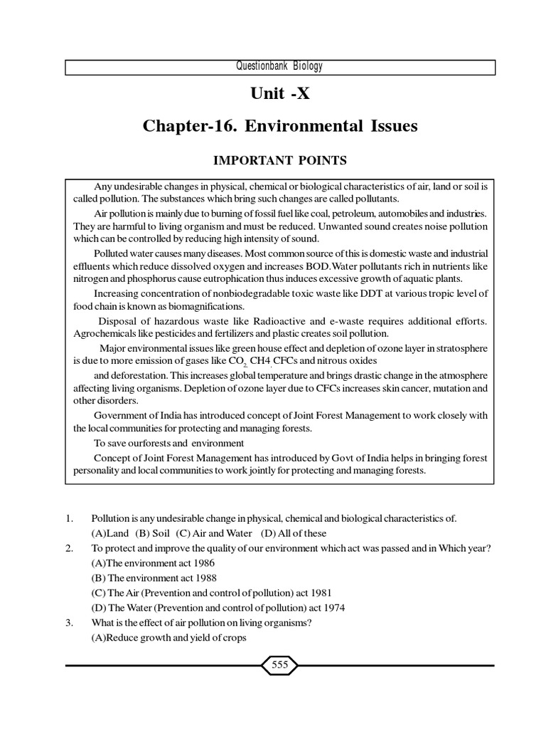 Unit - X Chapter-16. Environmental Issues: Important Points | Download Free PDF | Eutrophication ...