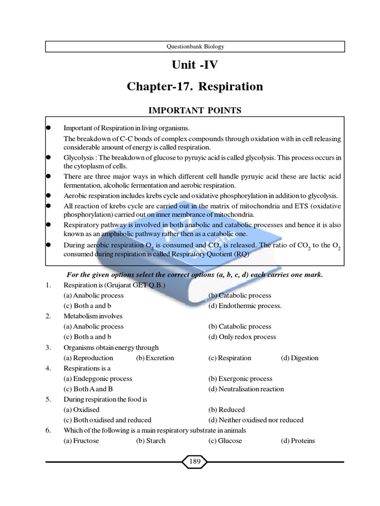Unit - IV Chapter-17. Respiration: Important Points | Download Free PDF ...