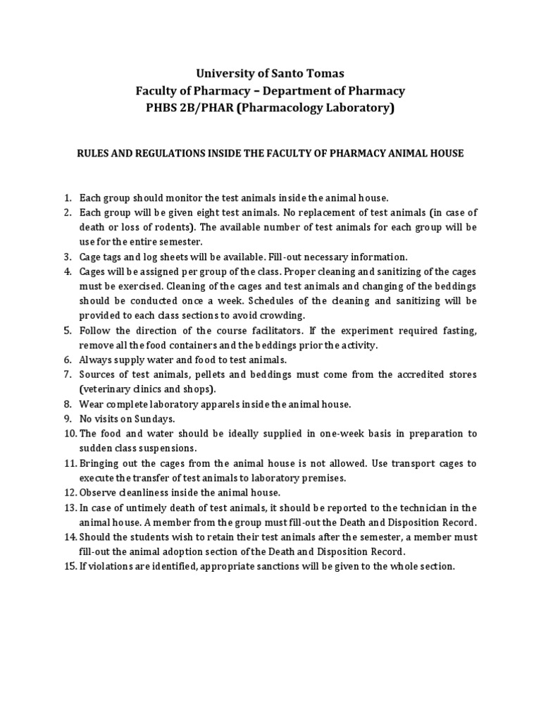 UST Pharmacy Animal House Rules | PDF | Wellness