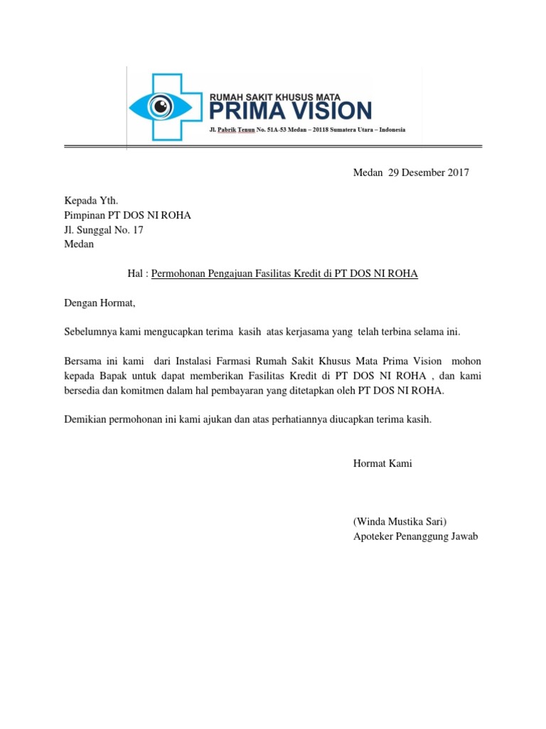 Contoh Surat Pengajuan Kredit Ke PT DOS NI ROHA | PDF