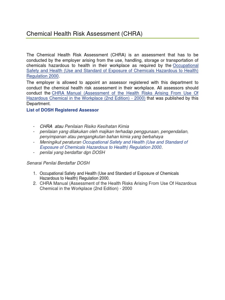 CHRA Guidelines for Chemical Risk Assessment | PDF | Labor Relations ...