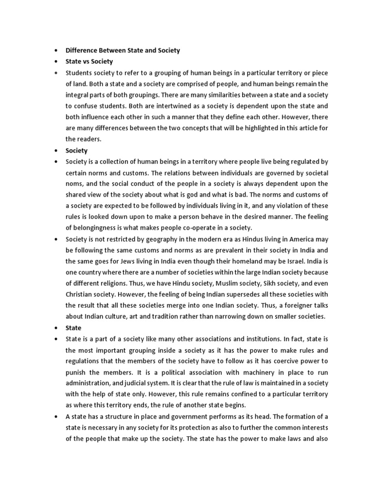 Difference Between State and Society | PDF | Hindu | Norm (Social)