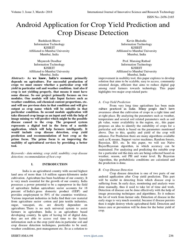 Android Application For Crop Yield Prediction and Crop Disease ...