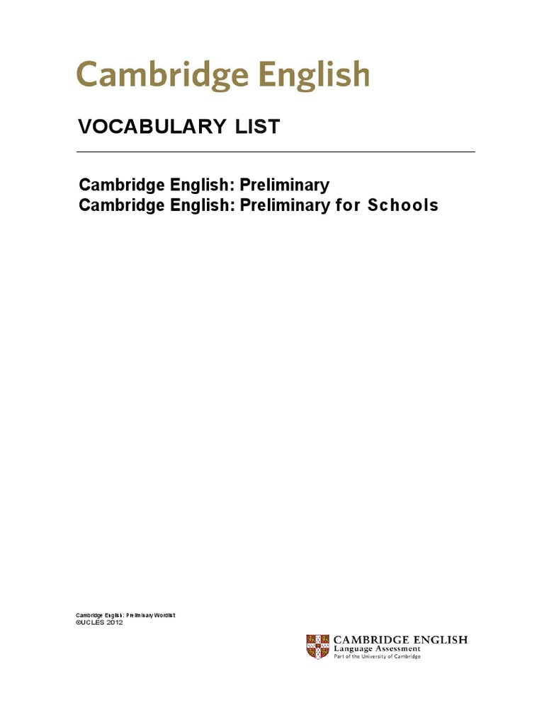 Vocabulary: Cambridge English: Preliminary Cambridge English ...