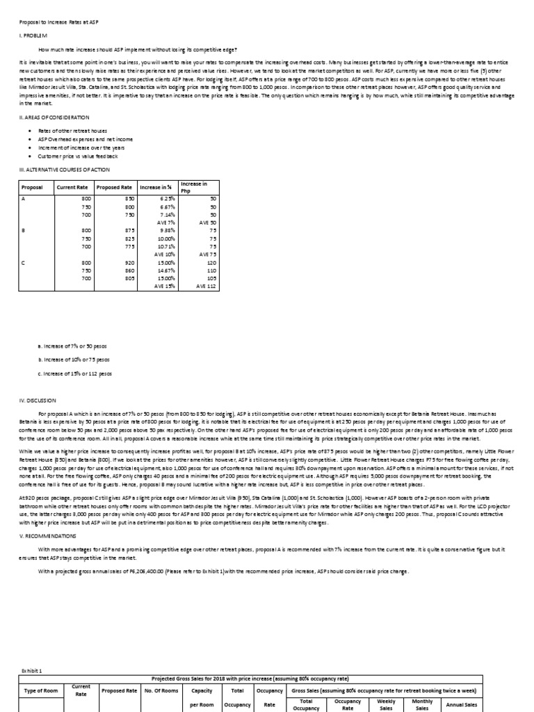 Proposal Current Rate Proposed Rate Increase in % Increase in PHP | PDF ...
