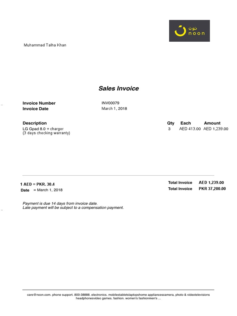 Sales Invoice LG GPAD | PDF