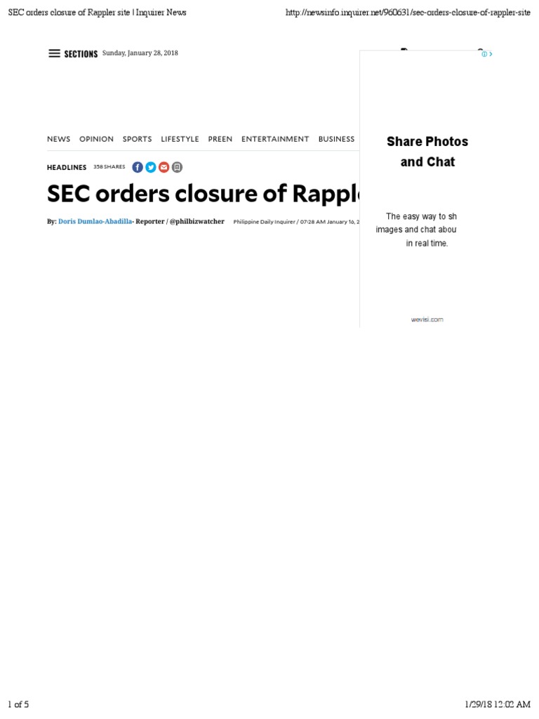 SEC Orders Closure of Rappler Site - Inquirer News | PDF | U.S ...