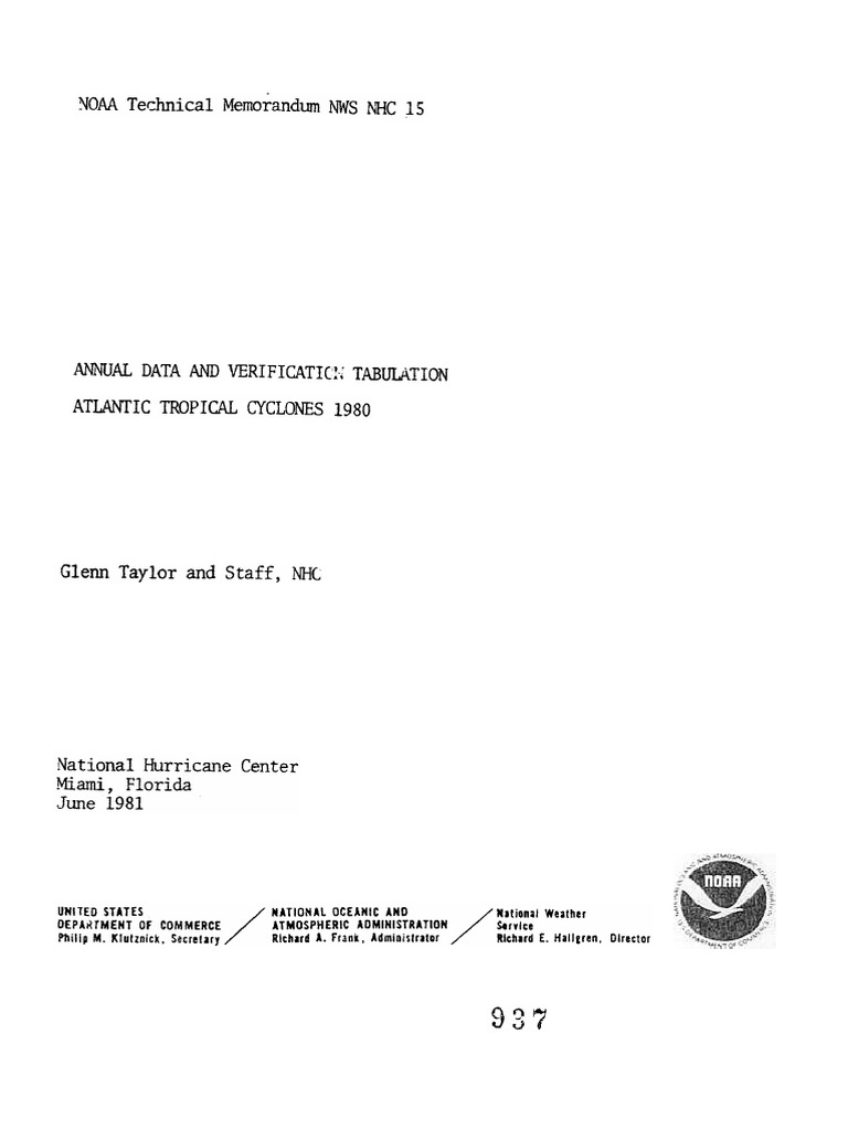 Noaa Technical Memorandum Nws Nhc 15 Pdf Tropical Cyclones
