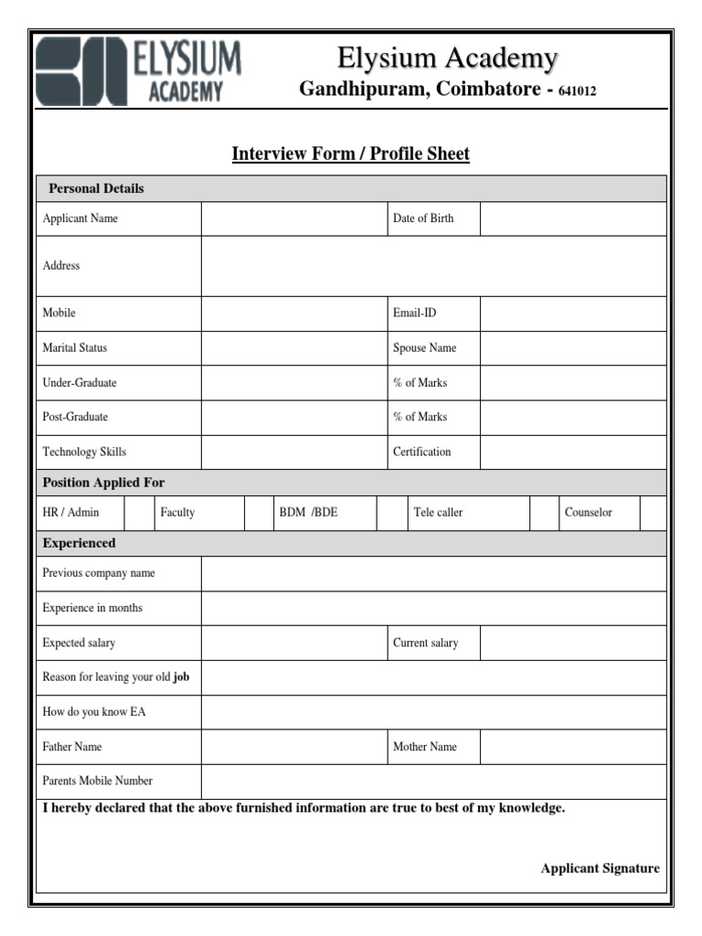 Interview Form PDF | PDF