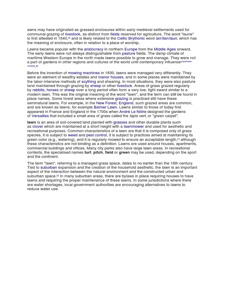 The Origin and History of Lawns as Managed Grass Spaces | PDF | Lawn ...