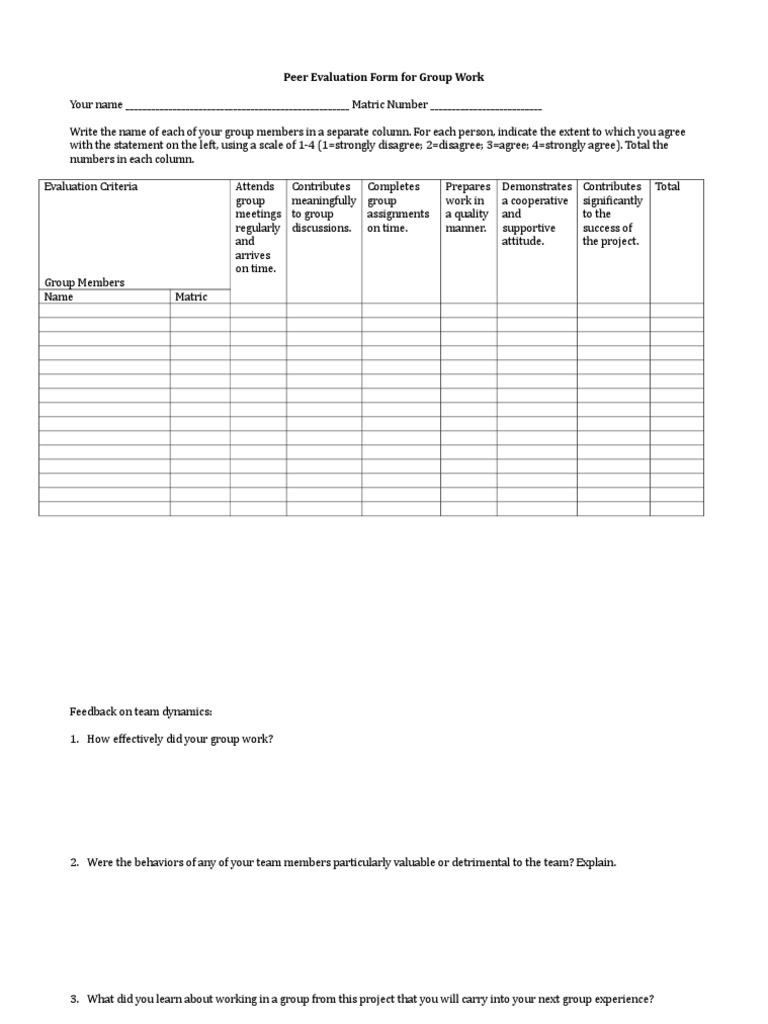 Peer Evaluation Form | PDF