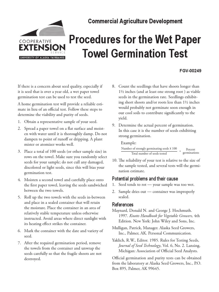 Procedures For The Wet Paper Towel Germination Test: Commercial ...