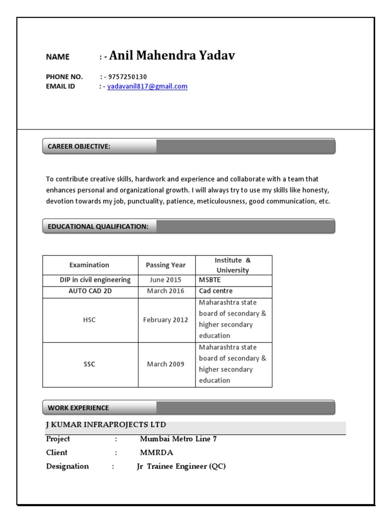 Anil Mahendra Yadav's Resume | PDF