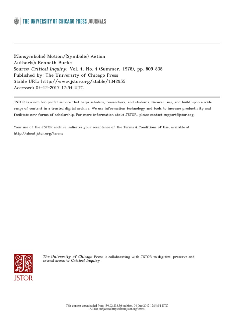 Burke - (Nonsymbolic) Motion: (Symbolic) Action | PDF | Self | Thought