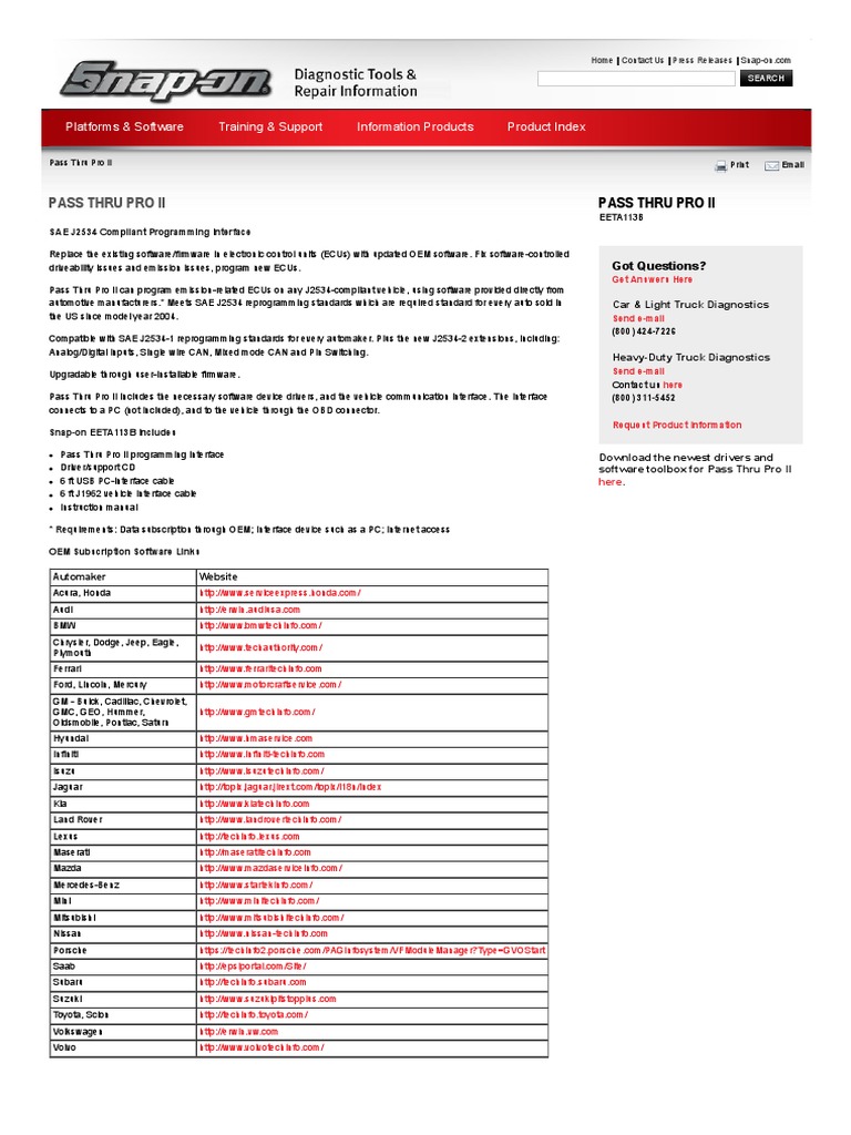 Pass Thru Pro II - Car ECU Programming - Snap-On Diagnostics | PDF ...