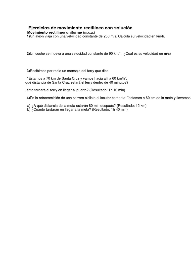 Ejercicios de Movimiento Rectilíneo UNIFORME Con Solución | PDF