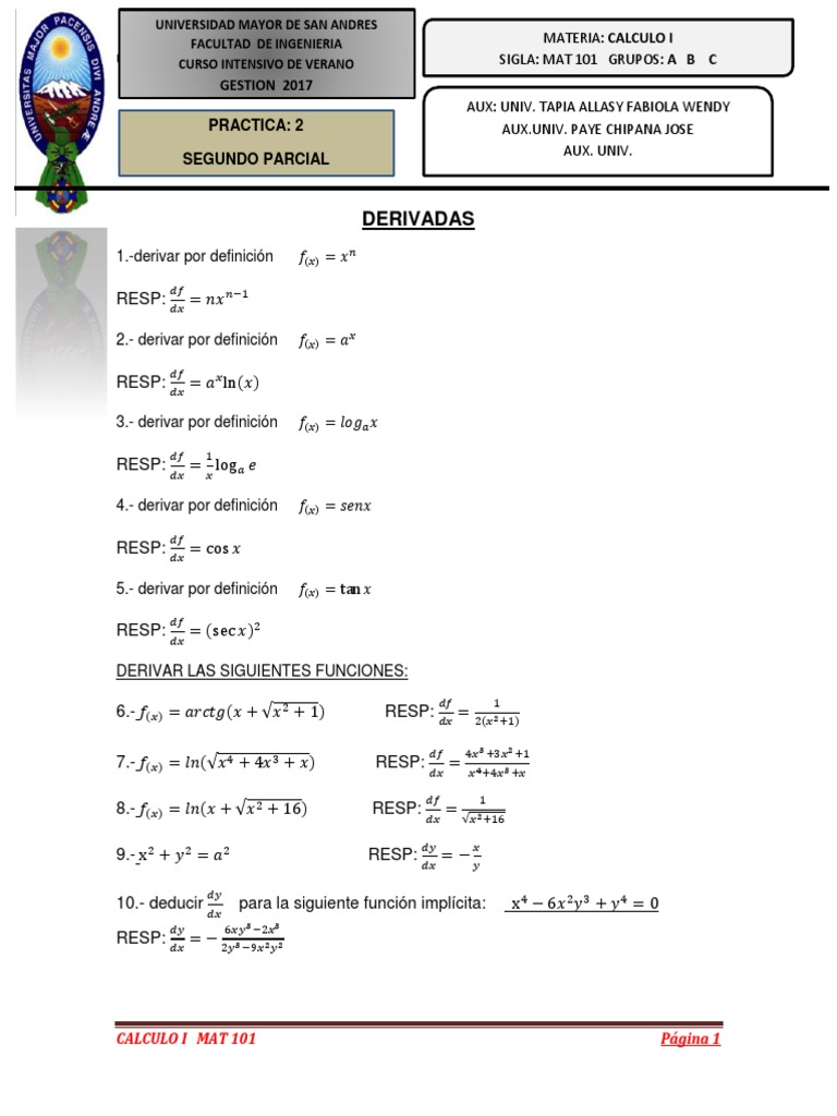 Practica 2p Mat 101 | PDF | Derivado | Conceptos matemáticos