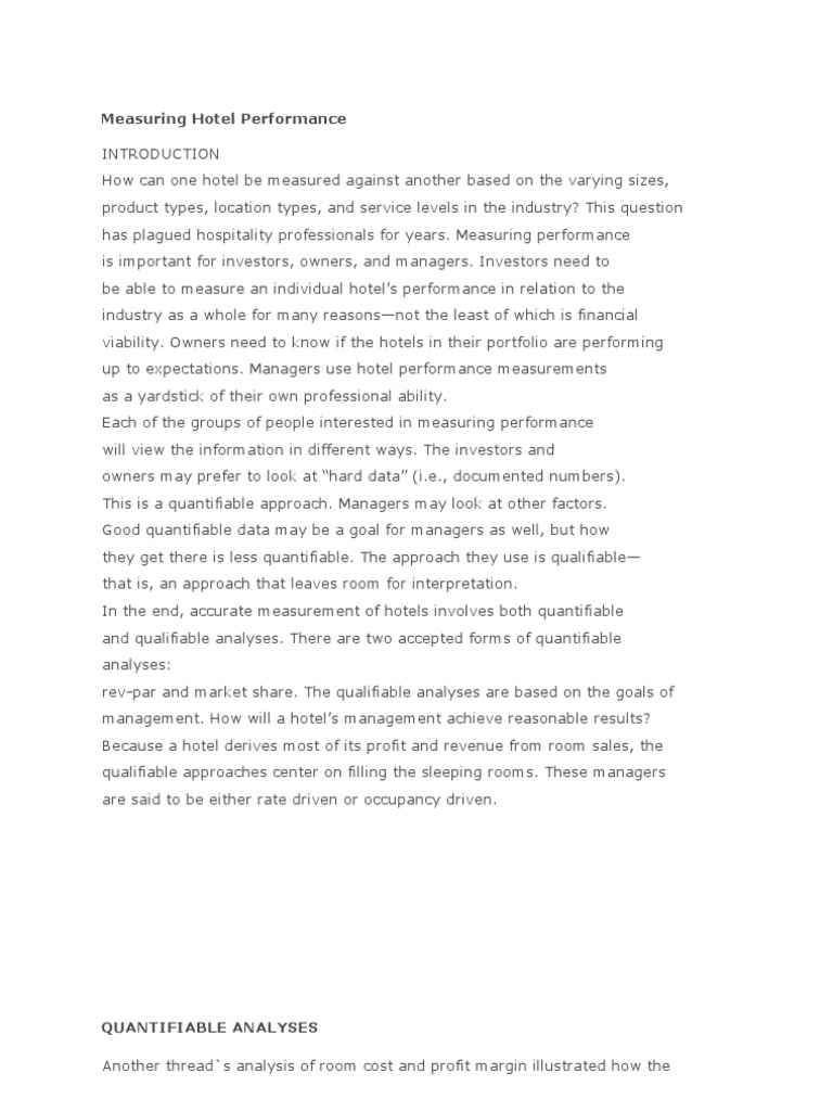 Hotel Performance Measurement Methods | PDF | Hotel | Investor