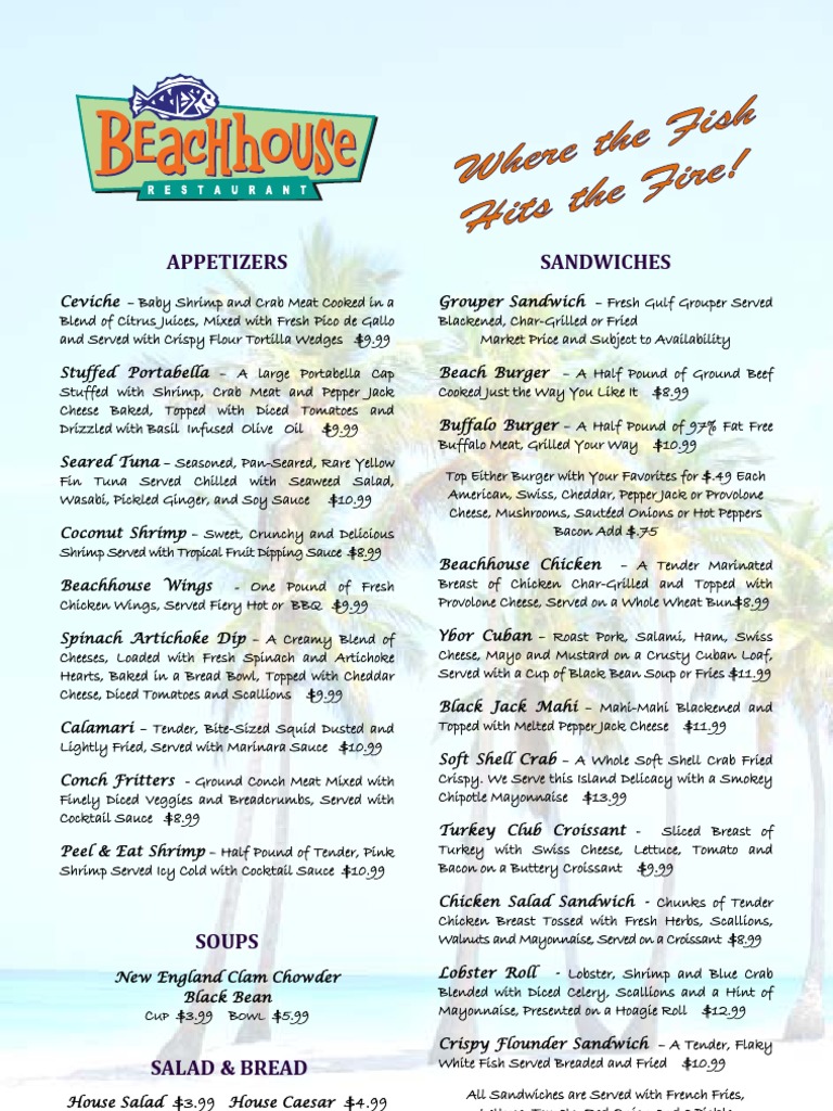 Beach House Restaurant Menu | PDF | Salad | Hamburgers