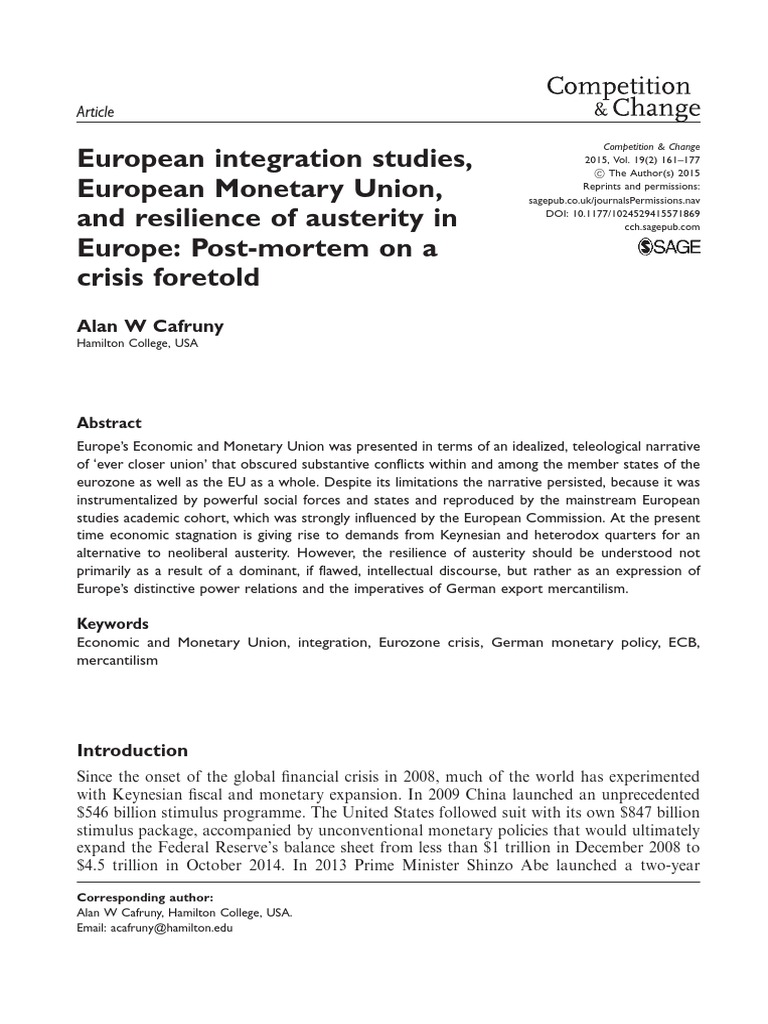 European Integration Studies, European Monetary Union, and Resilience ...