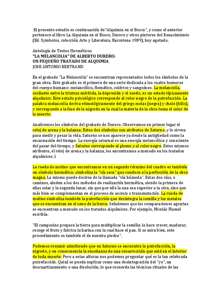 Melancolía en Durero: Alquimia y Símbolos | PDF | Marsilio Ficino ...