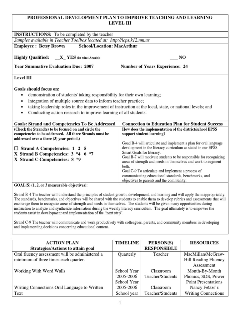 Professional Development Plan To Improve Teaching and Learning Level ...