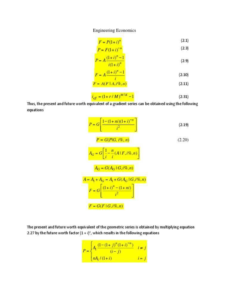 Engineering Economics cheat sheet | Compound Interest | Interest