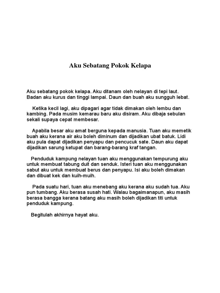 Karangan Aku Sebatang Pokok Kelapa Sawit Tahun 4 Karangan