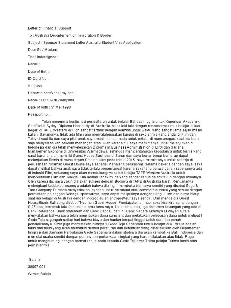 Letter of Financial Support | PDF