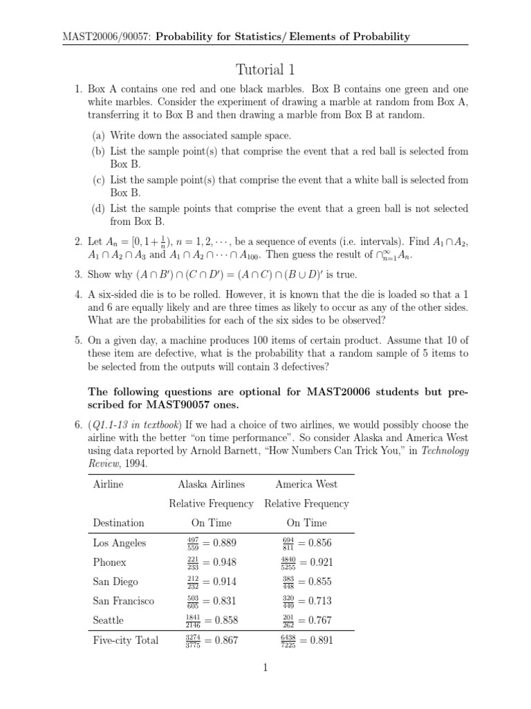 Tut 1 | PDF | Probability | Probability And Statistics