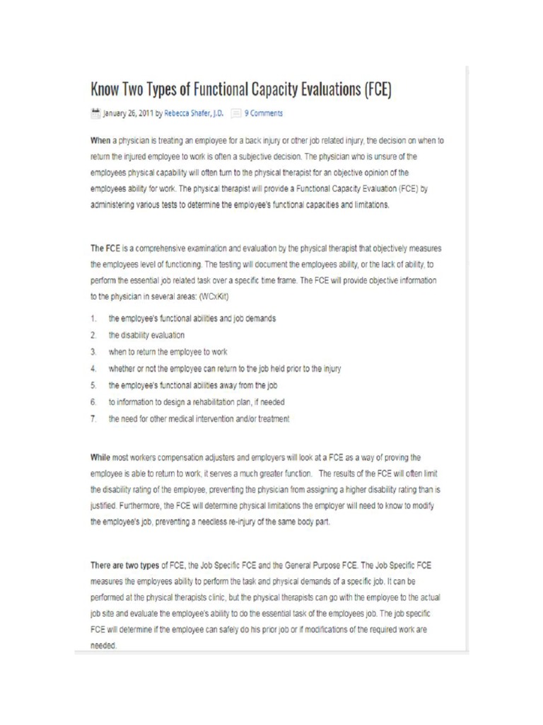 2 Types Functional Capacity Evaluation | PDF